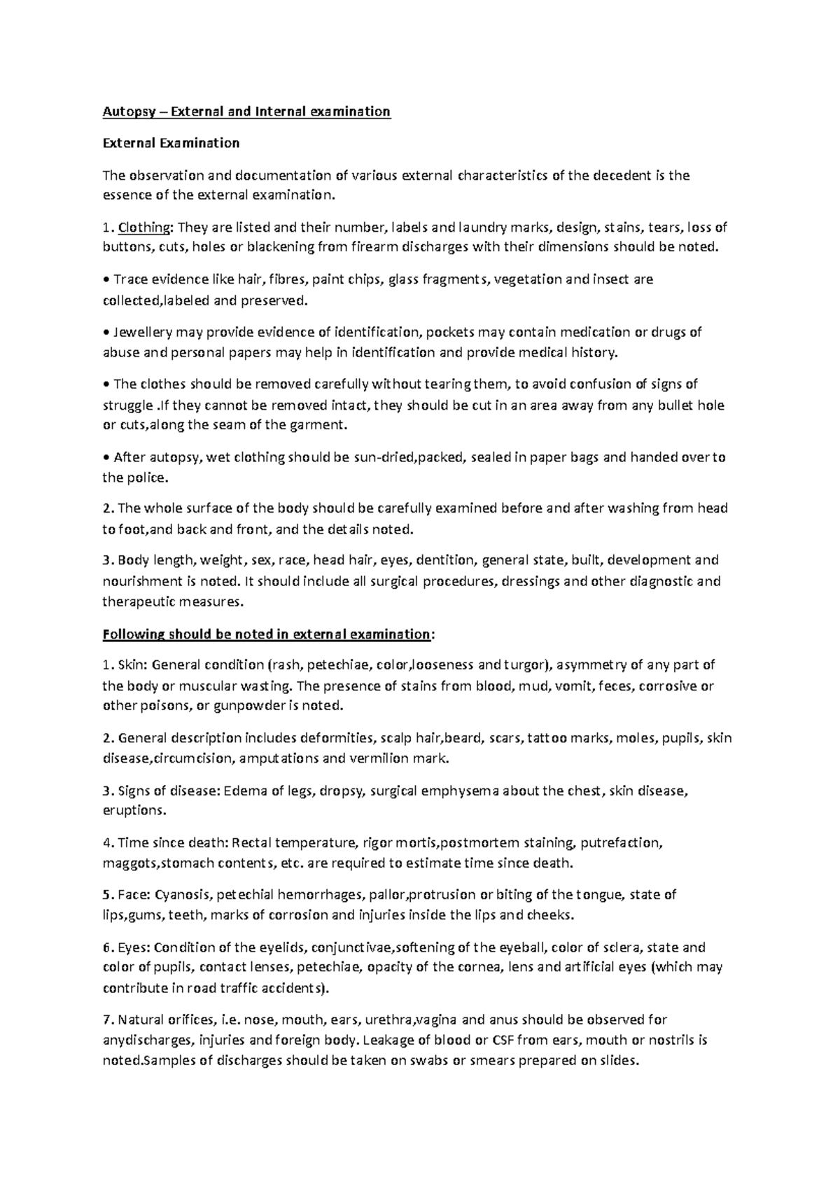 Autopsy Examination Techniques: External & Internal Insights - Studocu