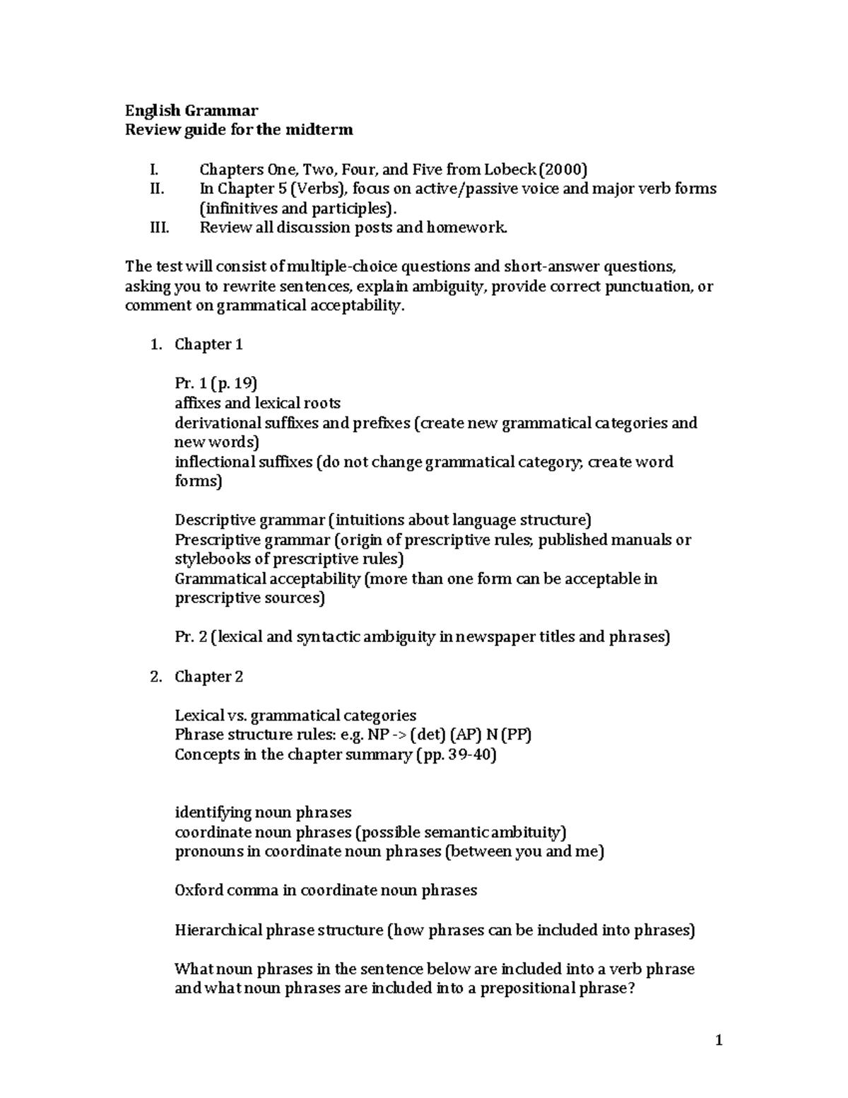 English Grammar Final Review - English Grammar Review guide for the ...