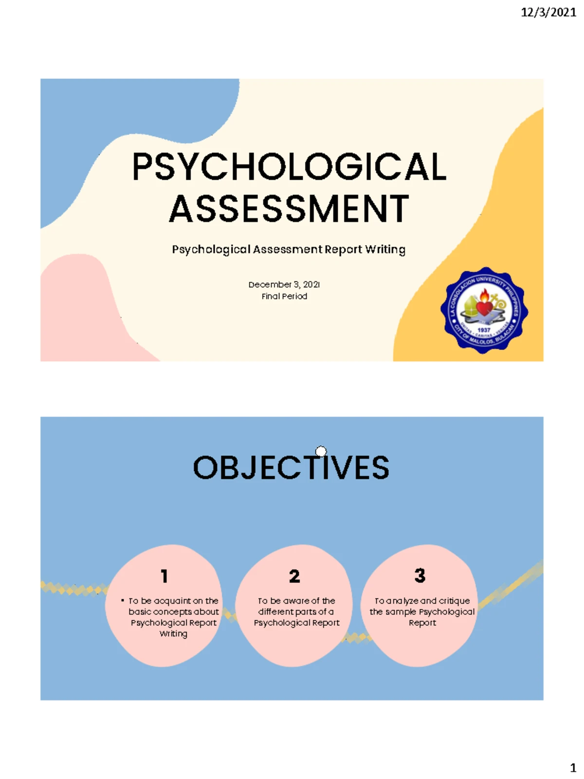 PSY 301 - Psychological Assessment Report: Sample Evaluation Notes ...