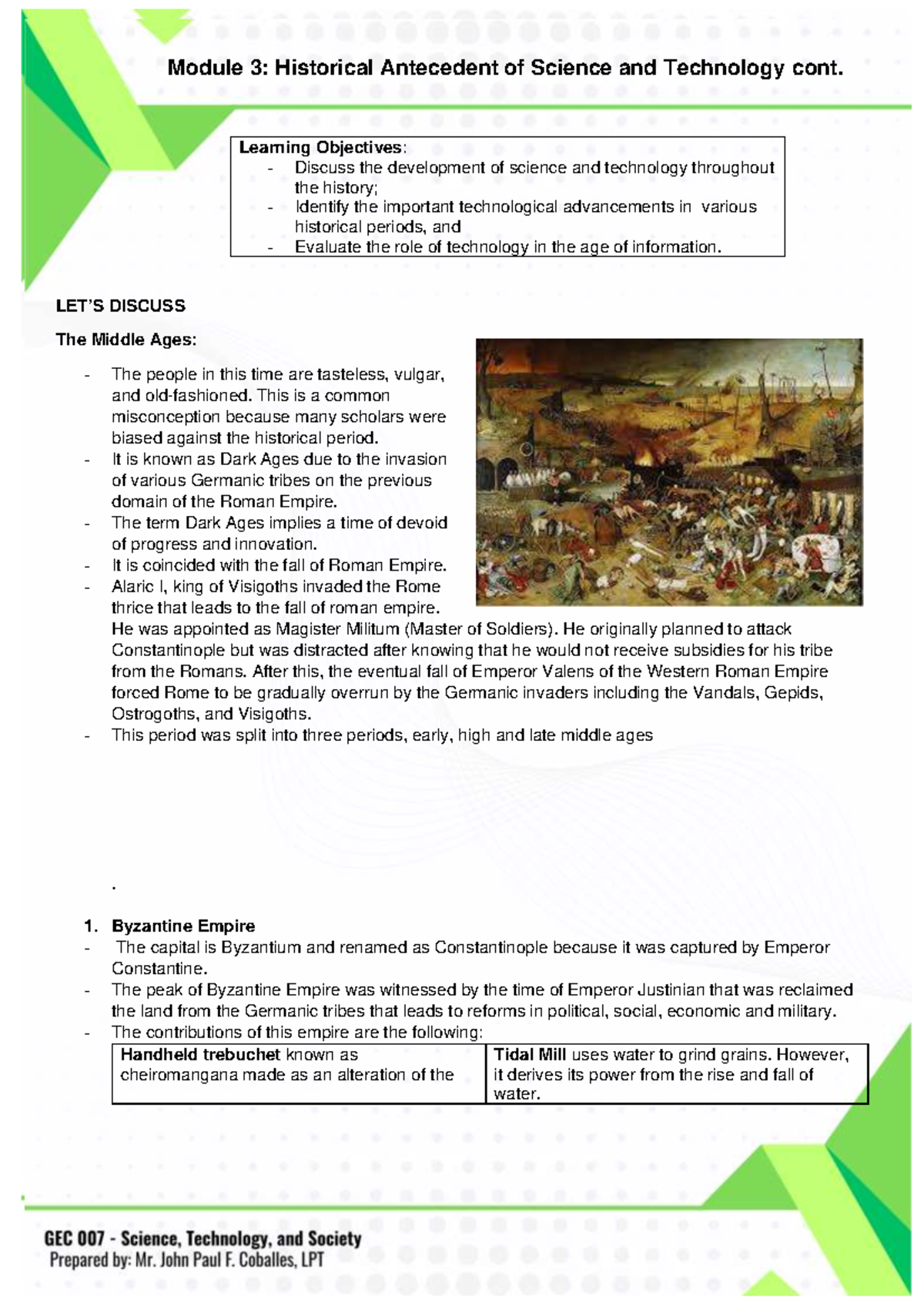 Module 3: Historical Development of Science & Tech in the Middle Ages ...