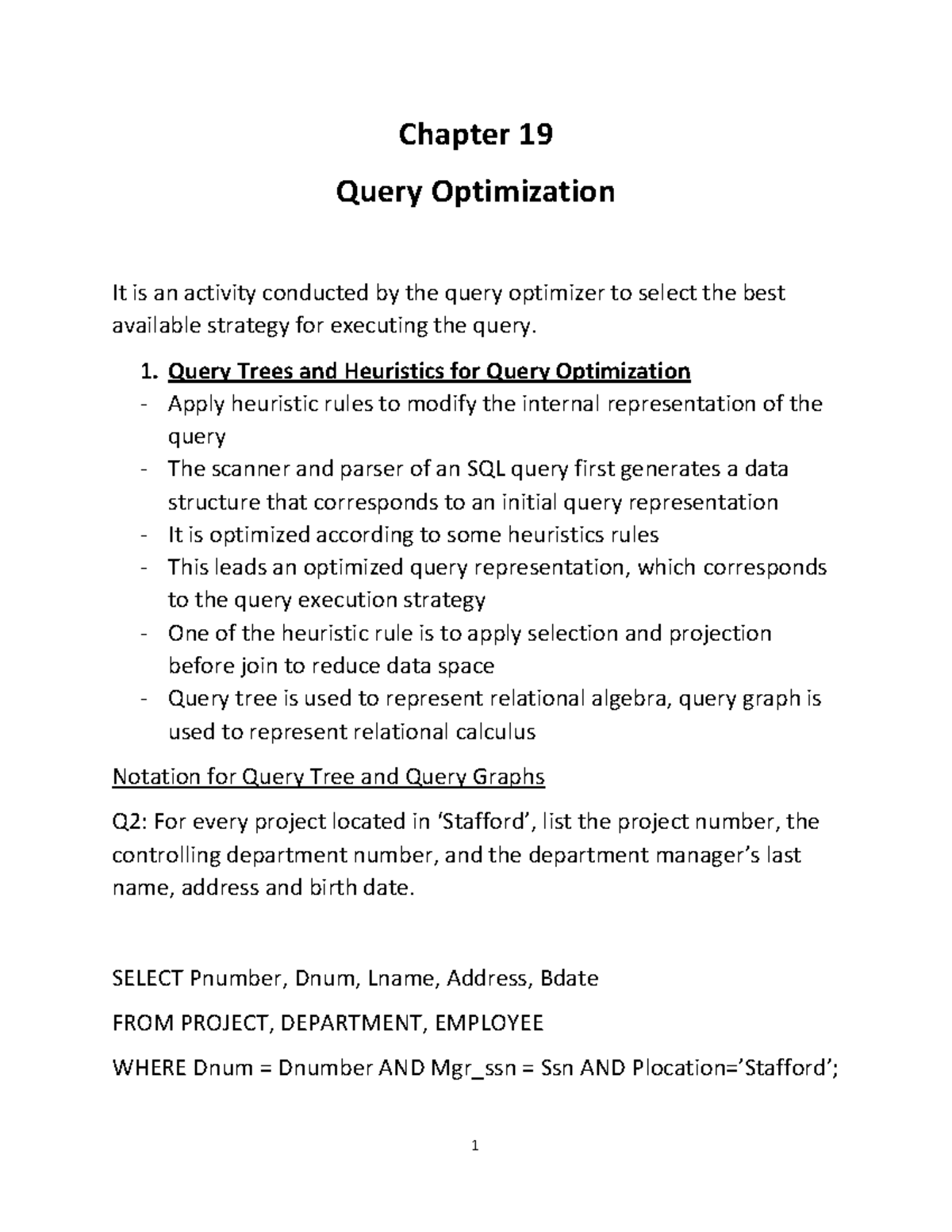 Chapter 19: Query Optimization Techniques - 522622920 - Studocu