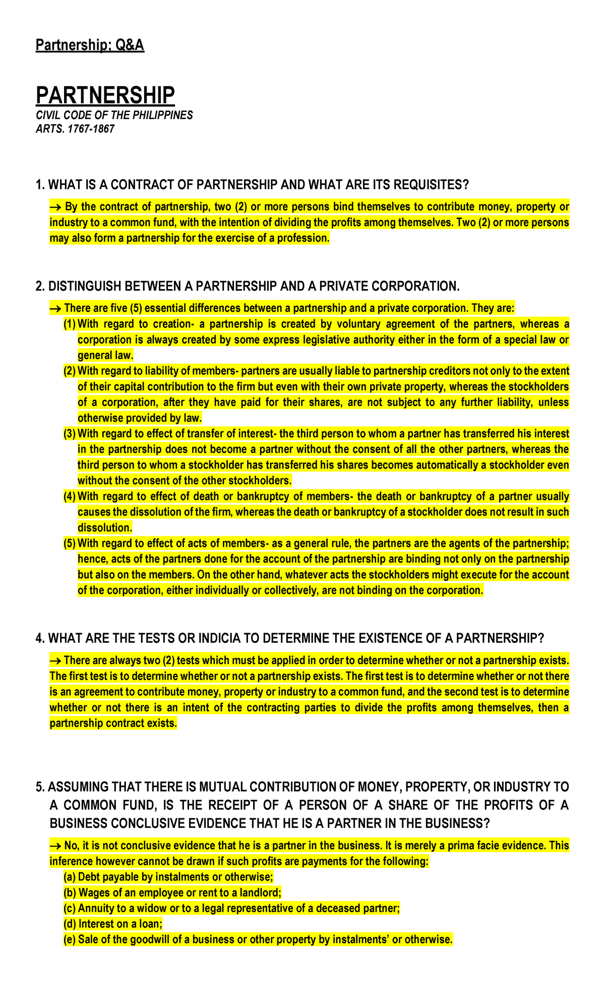 Partnership Practice Quiz: Key Concepts & Q&A - Studocu