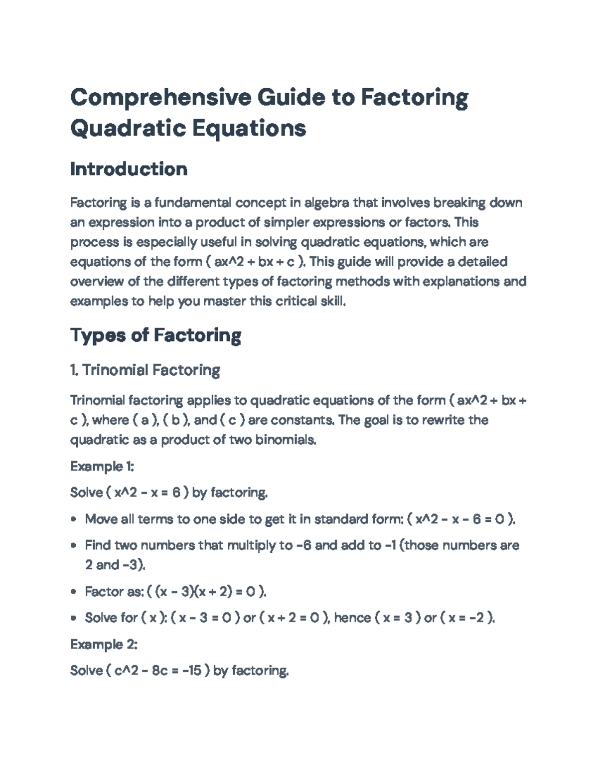Comprehensive Guide to Factoring Quadratic Equations: Techniques ...