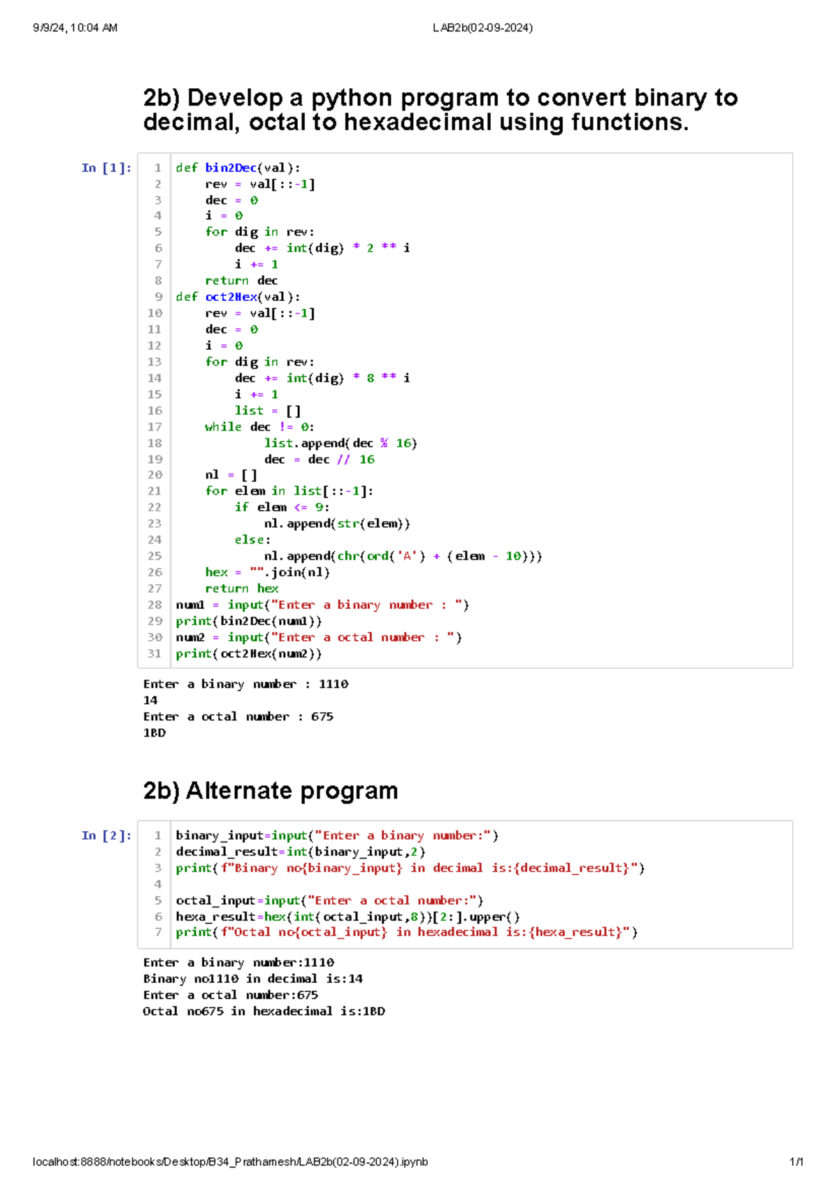 LAB2b(02-09-2024) - 3RD SEM - 2b) Develop a python program to convert binary to decimal, octal ...