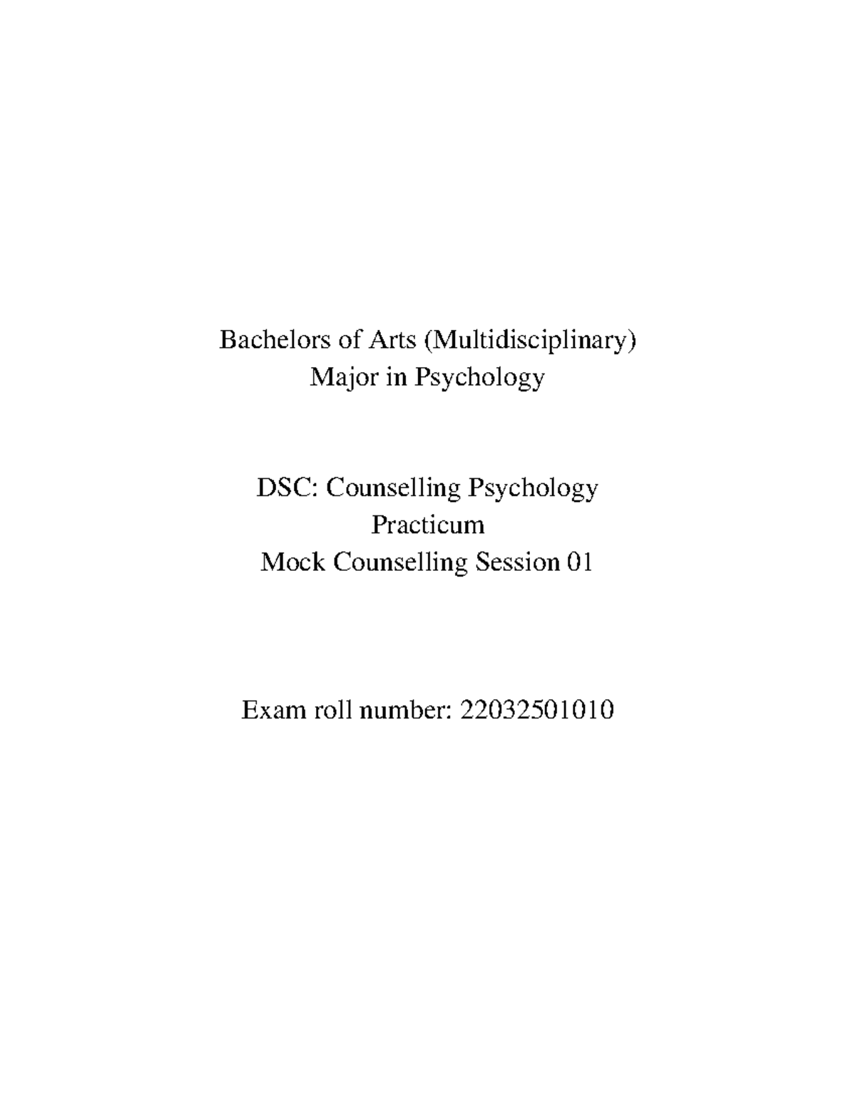 DSC: Mock Counselling Session Transcript - Practicum Notes - Studocu