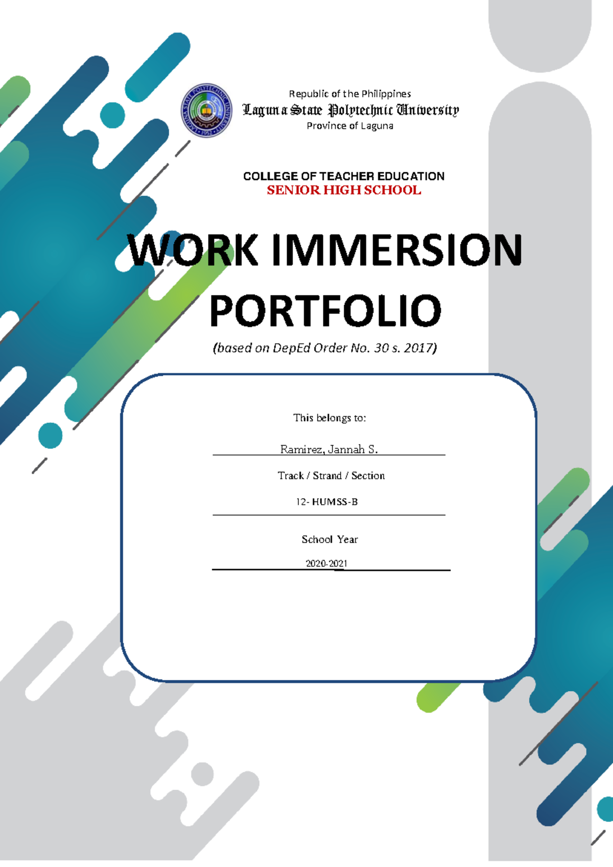 SHS Work Immersion Portfolio of Jannah S. Ramirez (SY 2023-2024) - Studocu