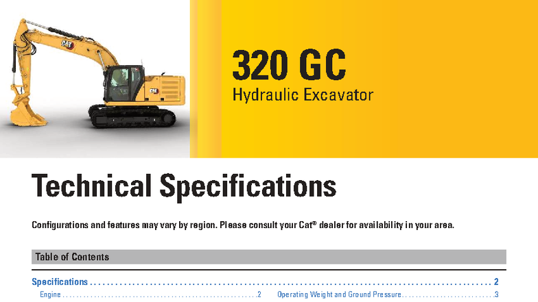 320 GC Hydraulic Excavator Technical Specs and Features Overview - Studocu