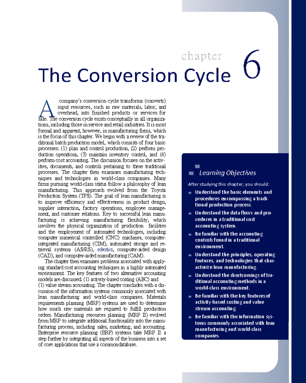 AIS Chapter 6 Conversion Cycle - A chapter 6 The Conversion Cycle company’s conversion cycle ...