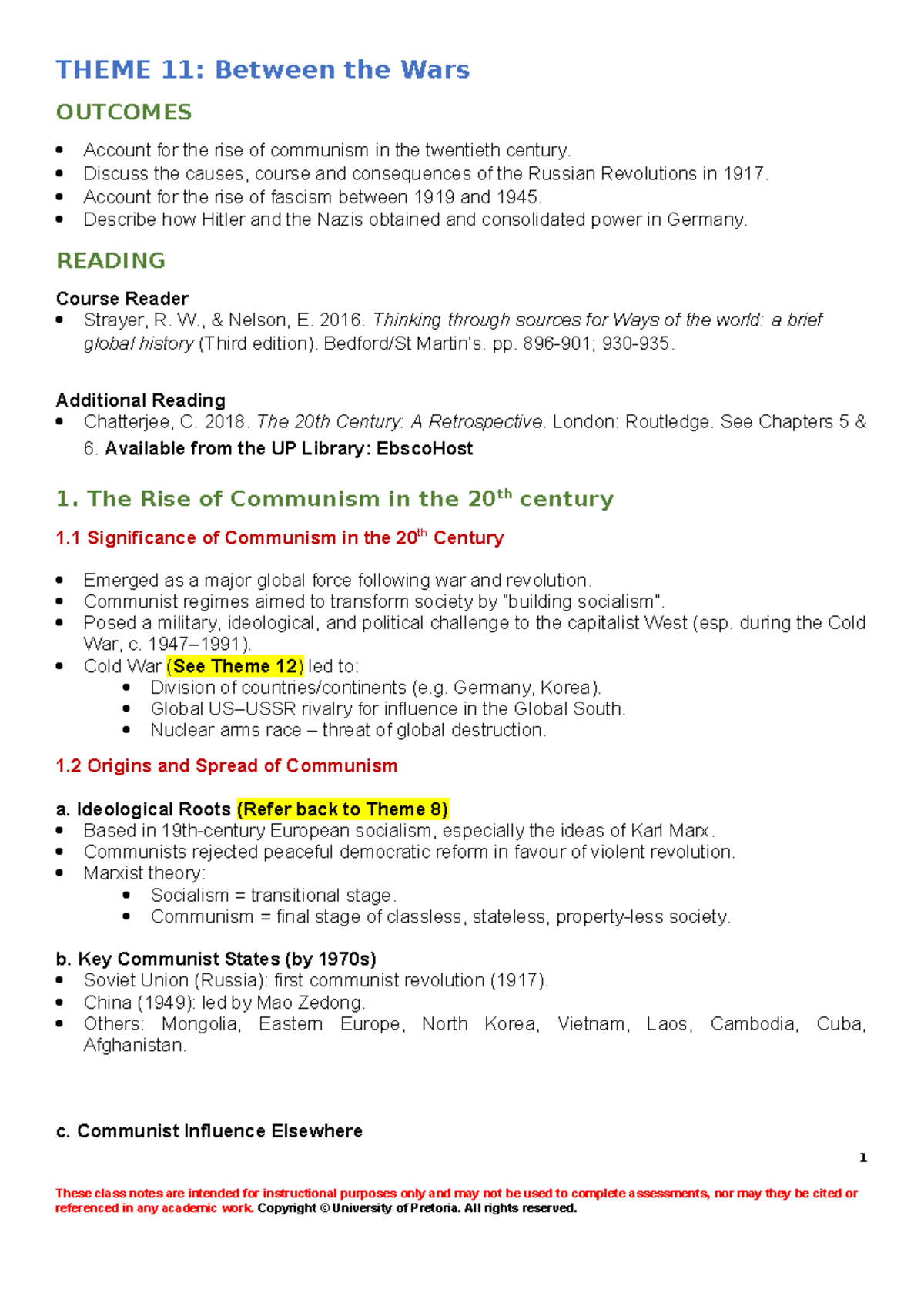 GES 110 Theme 11: Rise of Communism & Fascism Between the Wars - Studocu