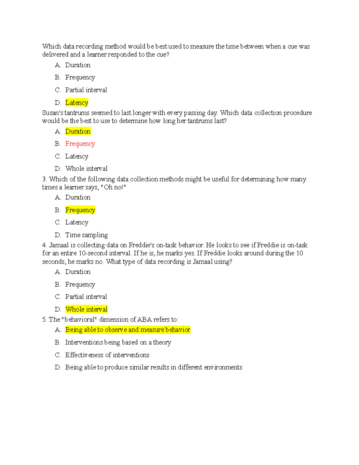 Behavioral Data Collection Methods in ABA Practice - RBT Notes - Studocu