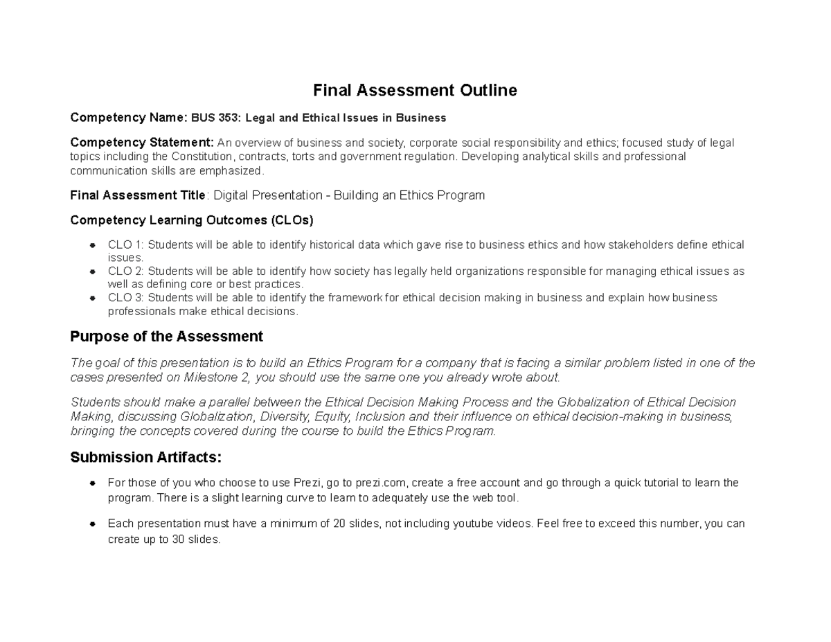 353 Final Assessment Guide - BUS 353 Digital Ethics Program ...