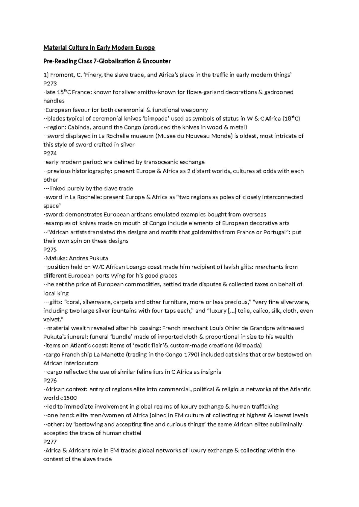 Material Culture in Early Modern Europe: Class Encounter 7 - Studocu