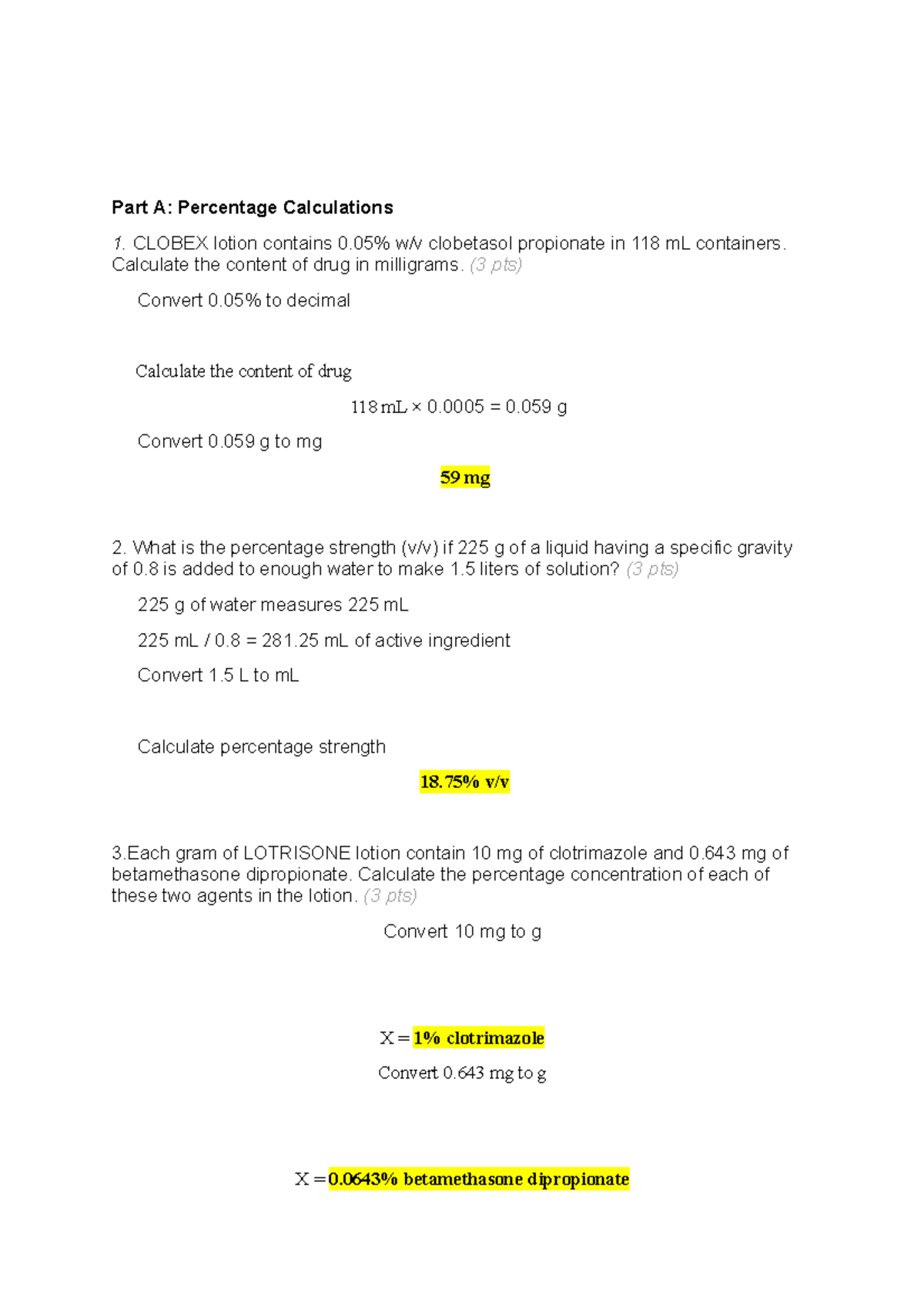 PHAR 101: Assignment on Percentage & Ratio Strength Calculations - Studocu
