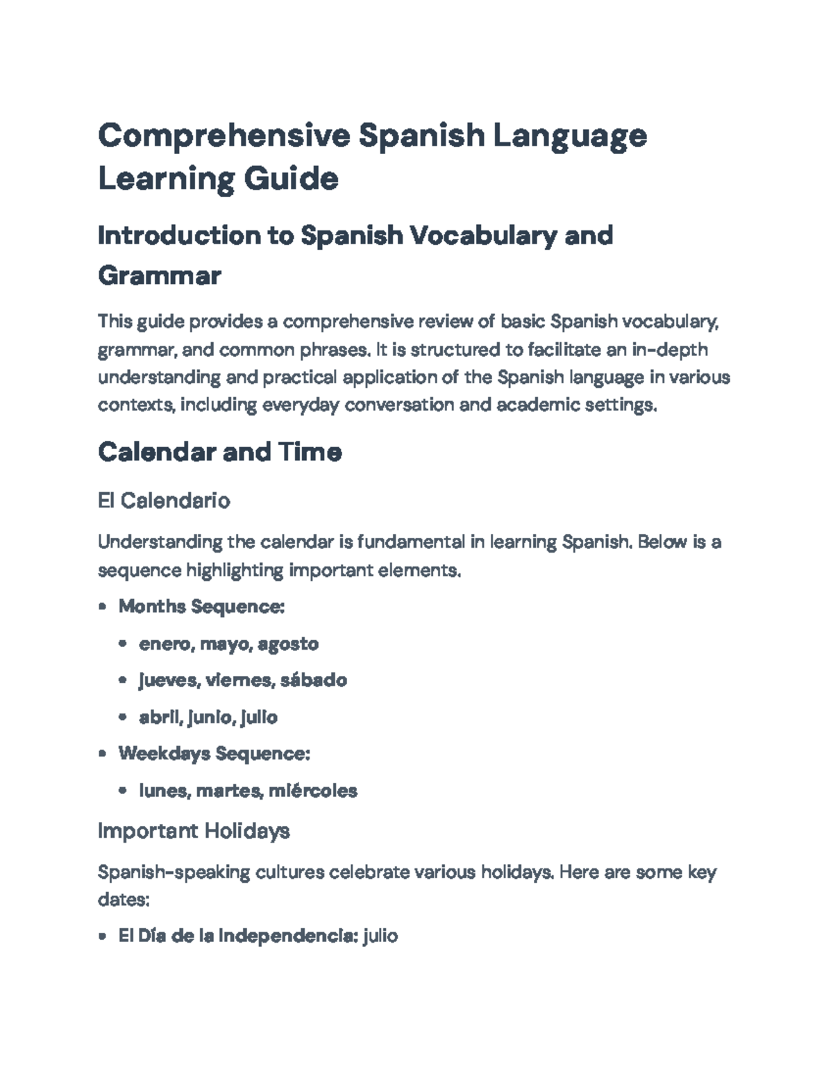Comprehensive Guide to Basic Spanish Vocabulary & Grammar ...