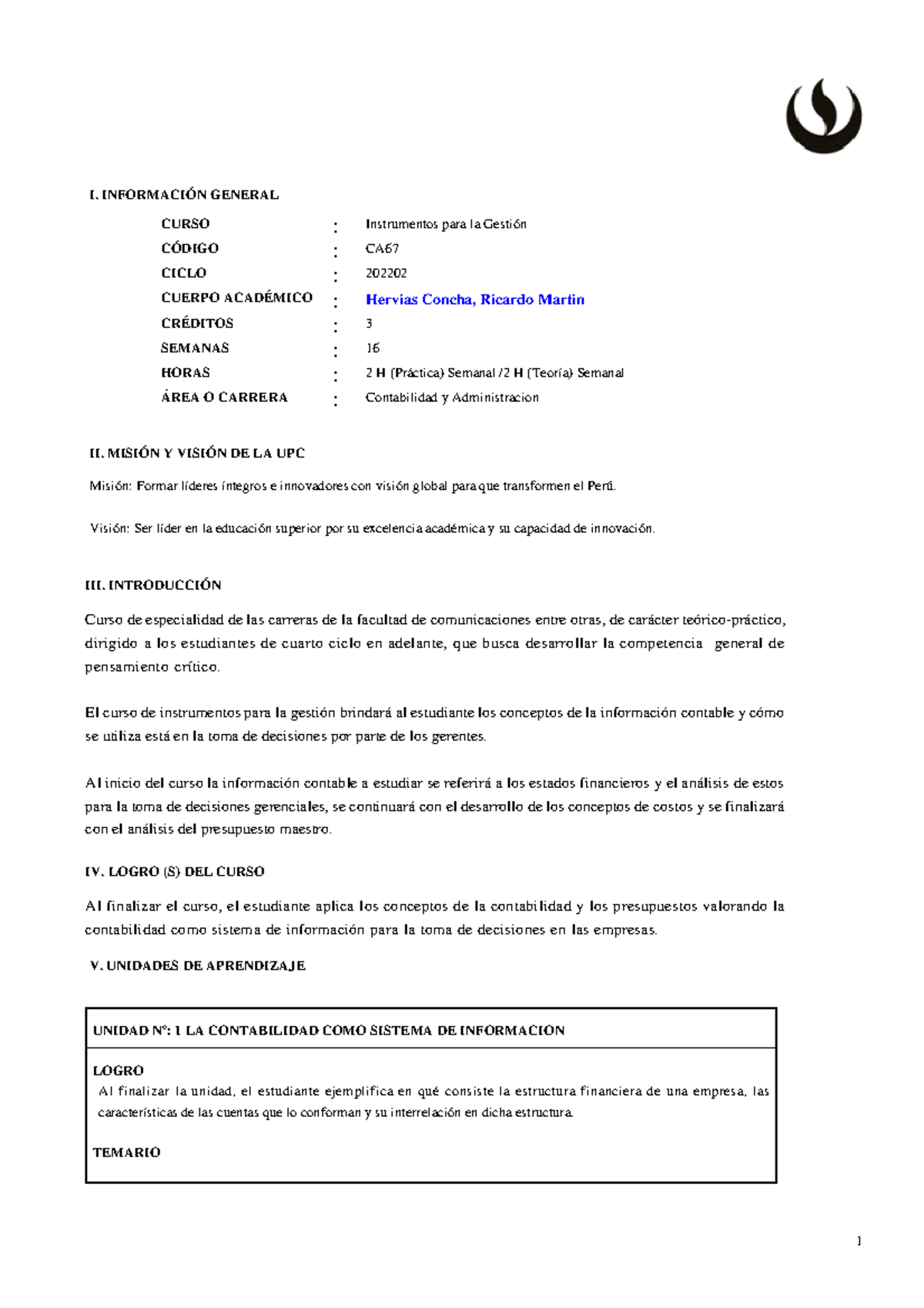 CA67 Instrumentos para la Gestion 202202 - III. INTRODUCCIÓN Curso de ...