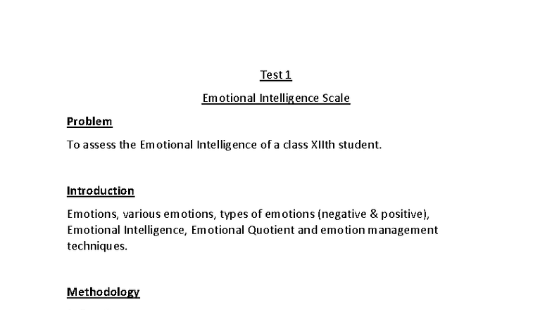Emotional Intelligence Scale Test 1 for Class XII Students - Studocu