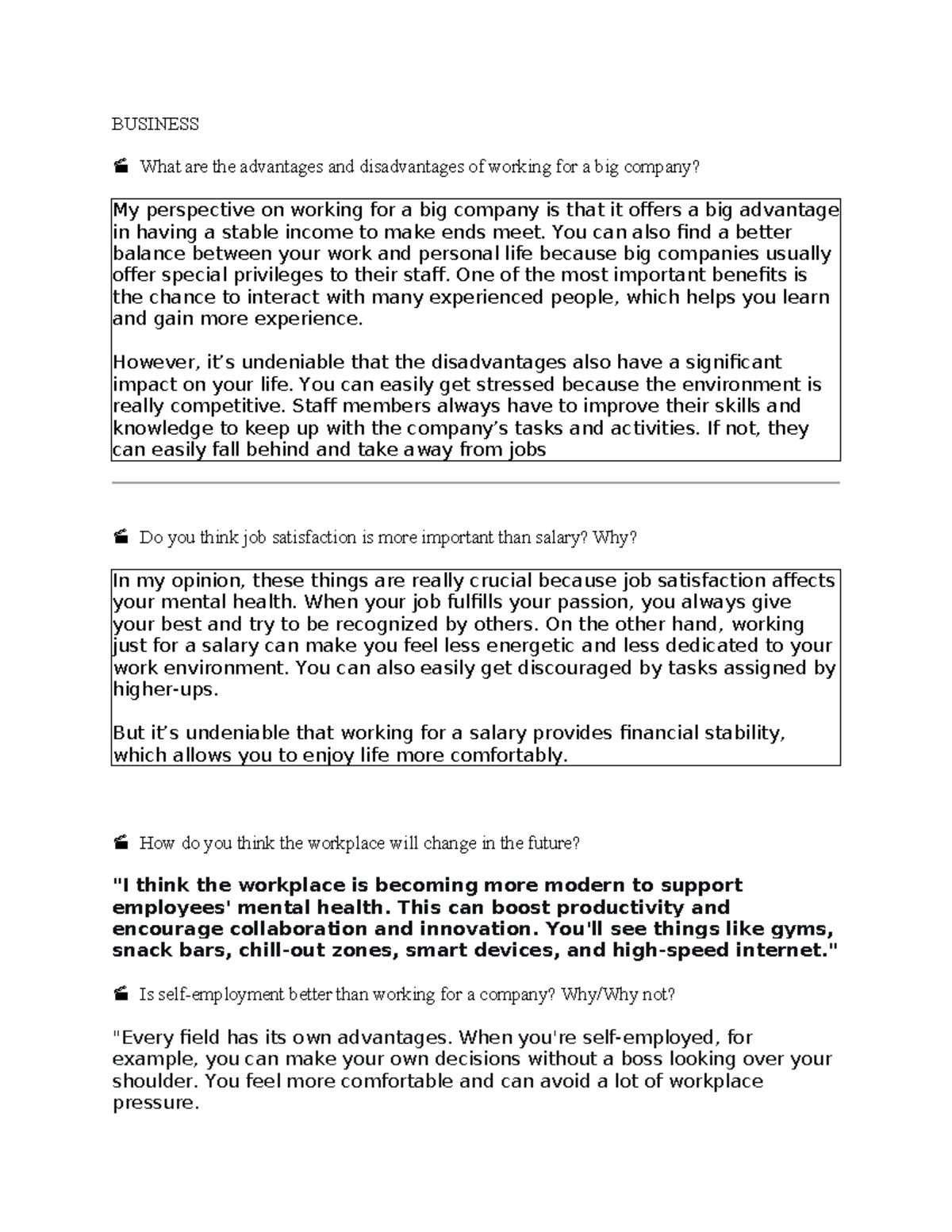 BUSINESS - Advantages & Disadvantages of Big Companies vs. Self ...
