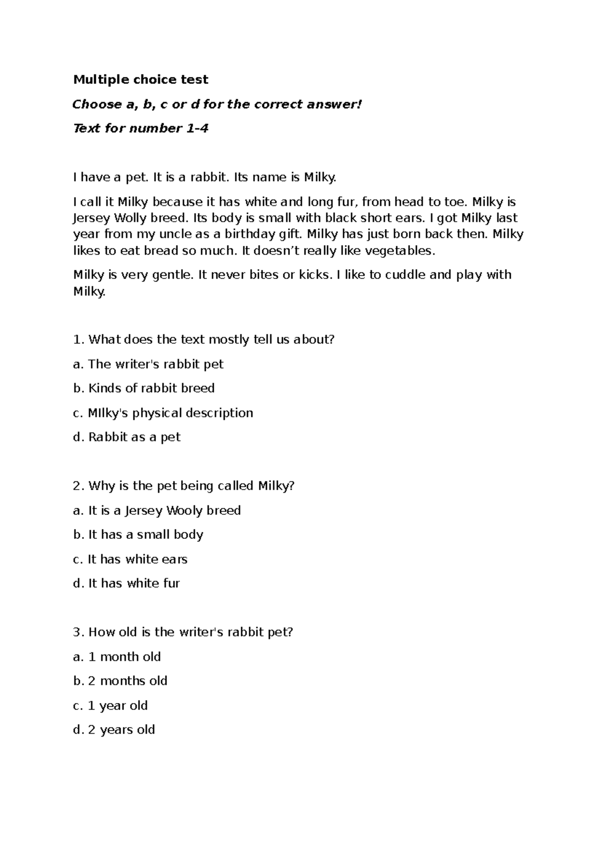 Multiple Choice Test - Descriptive Texts (Soal Essay) - Studocu