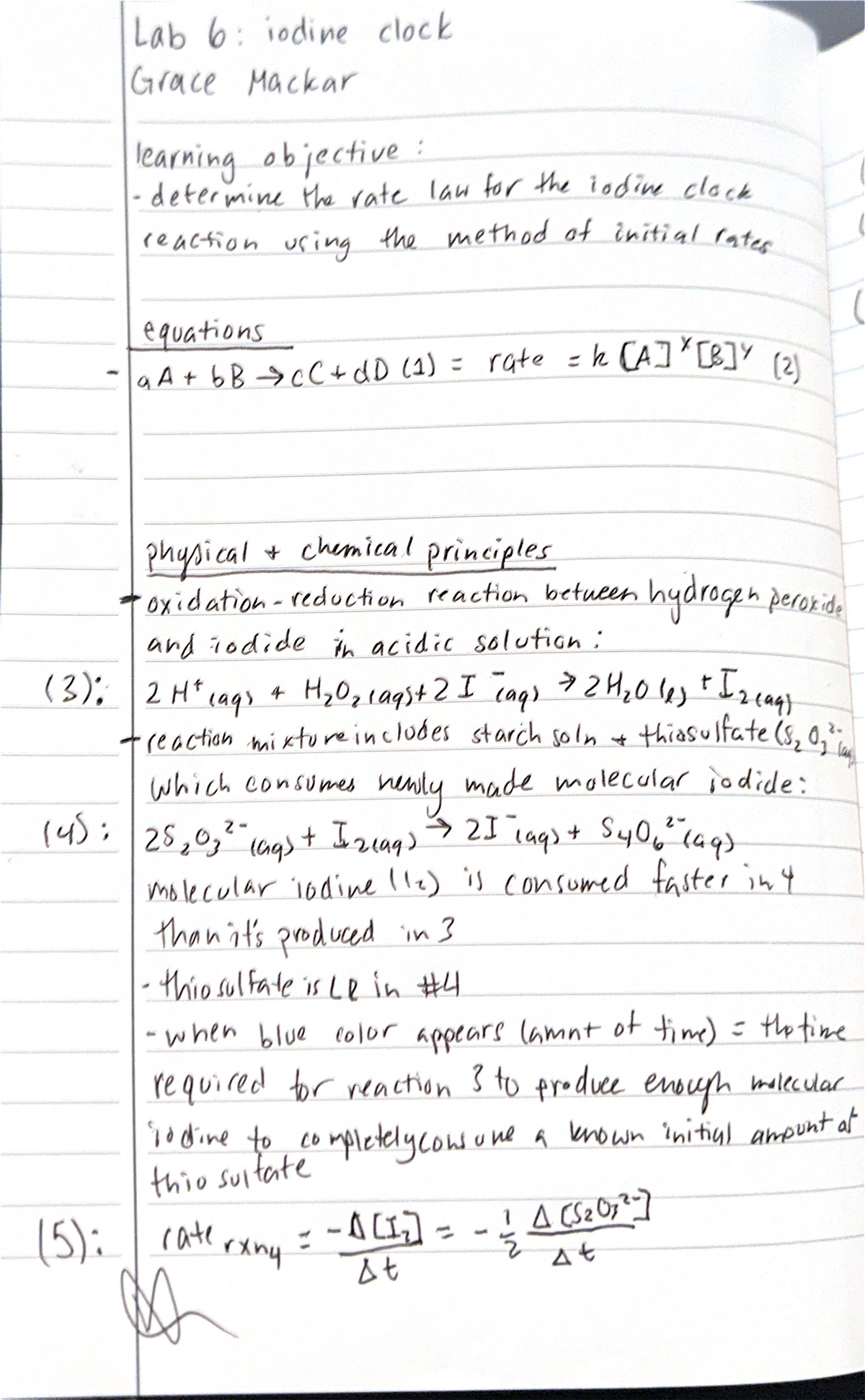 Lab 6: Iodine clock reaction rate law determination using initial rates ...