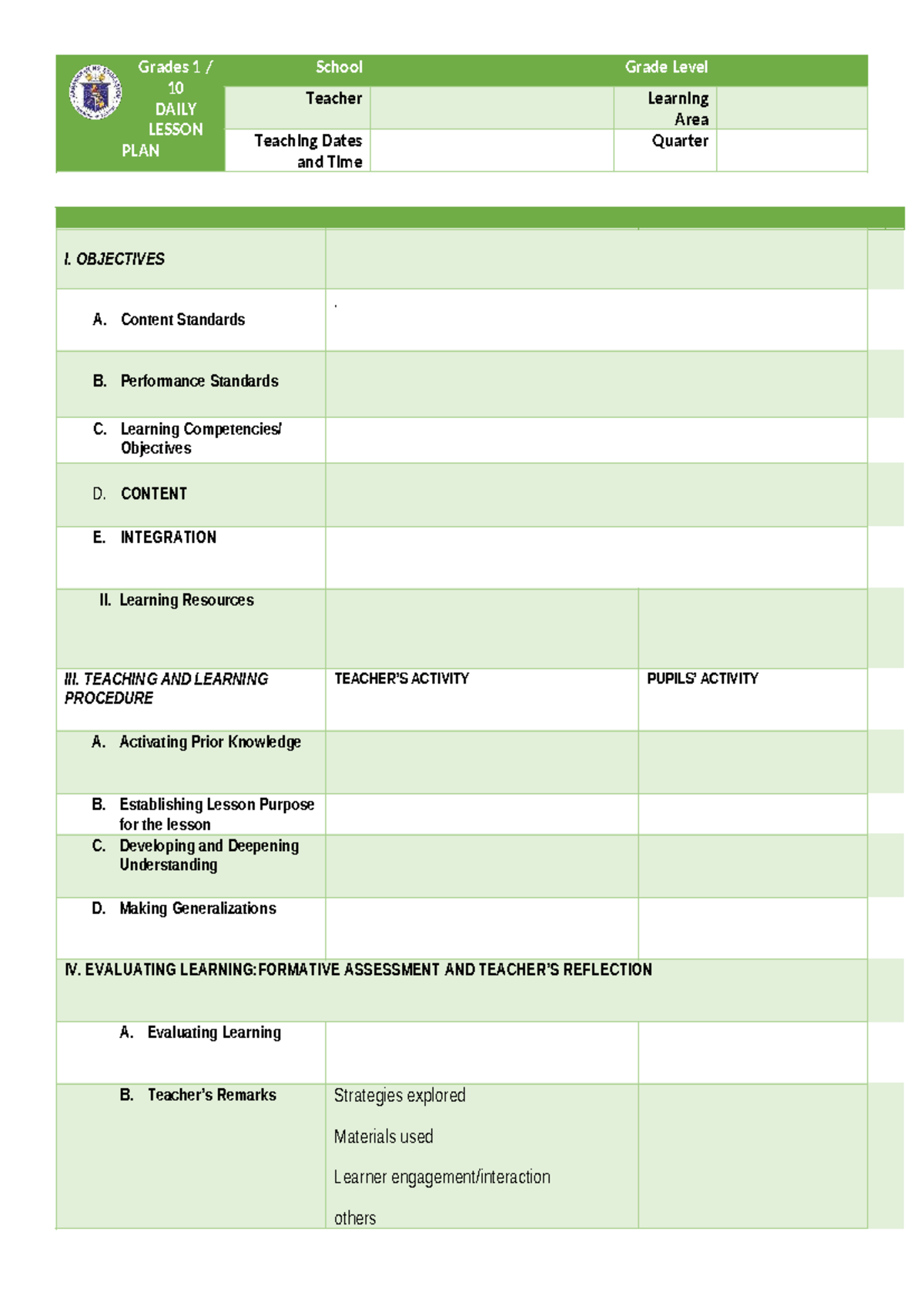 Matatag-DLP-Template - Grades 1 / 10 DAILY LESSON PLAN School Grade ...