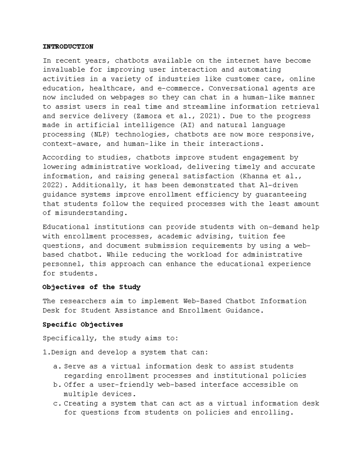 Chapter 1: Chatbot Information Desk for Student Assistance (CS101 ...