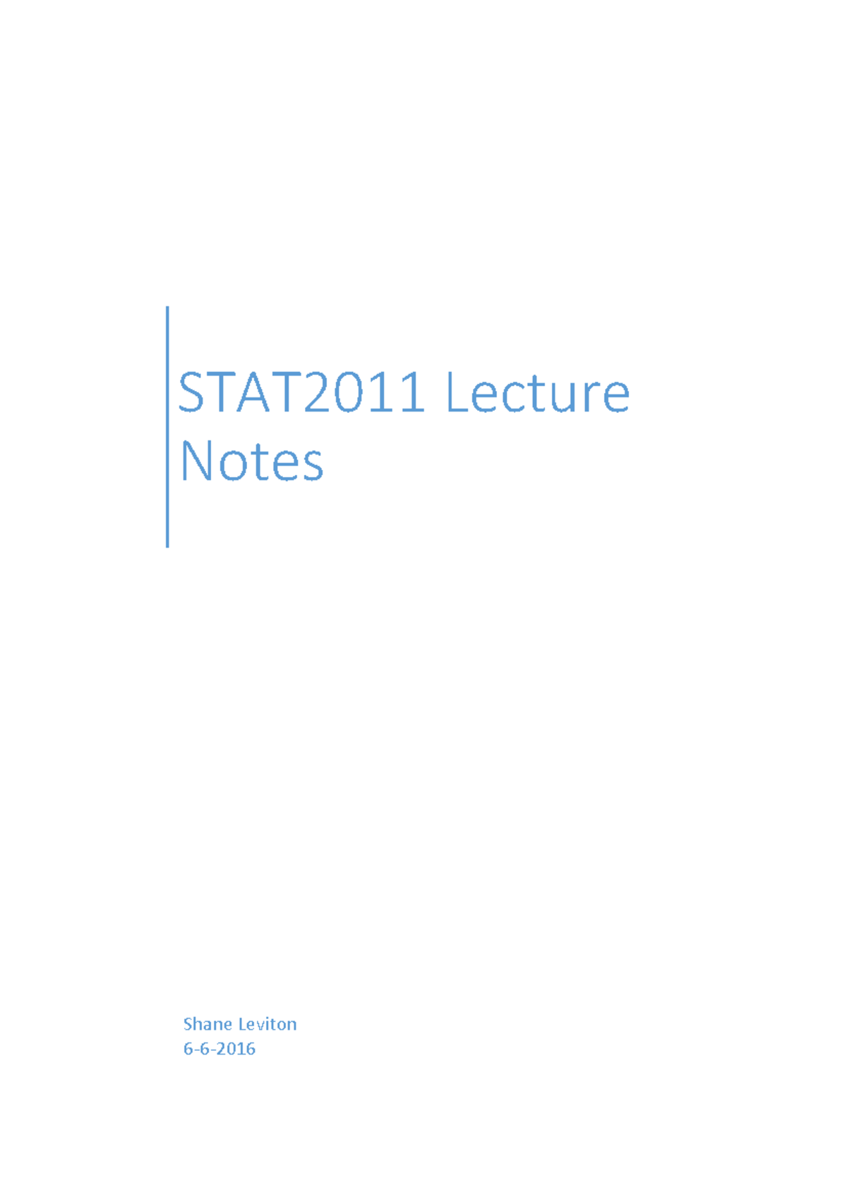 Stat2011 Lecture Notes: Comprehensive Guide to Probability and Random ...