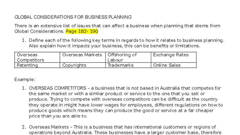 Global Considerations for Business Planning: Key Terms Explained - Studocu