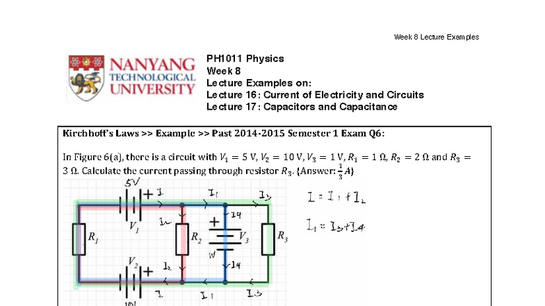 PH1011 Week 8 Lecture Examples: Current, Circuits & Capacitors - Studocu