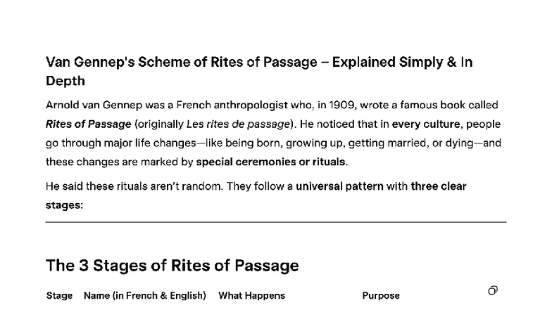 SOR Rites of Passage: Understanding Van Gennep's 3 Stages - Studocu