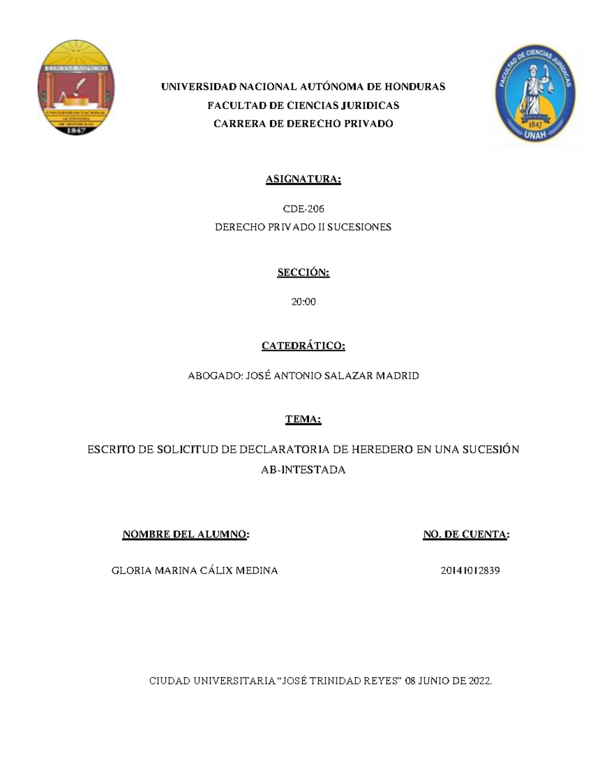 Escrito DE Solicitud DE Declaratoria DE Heredero EN Sucesion AB ...