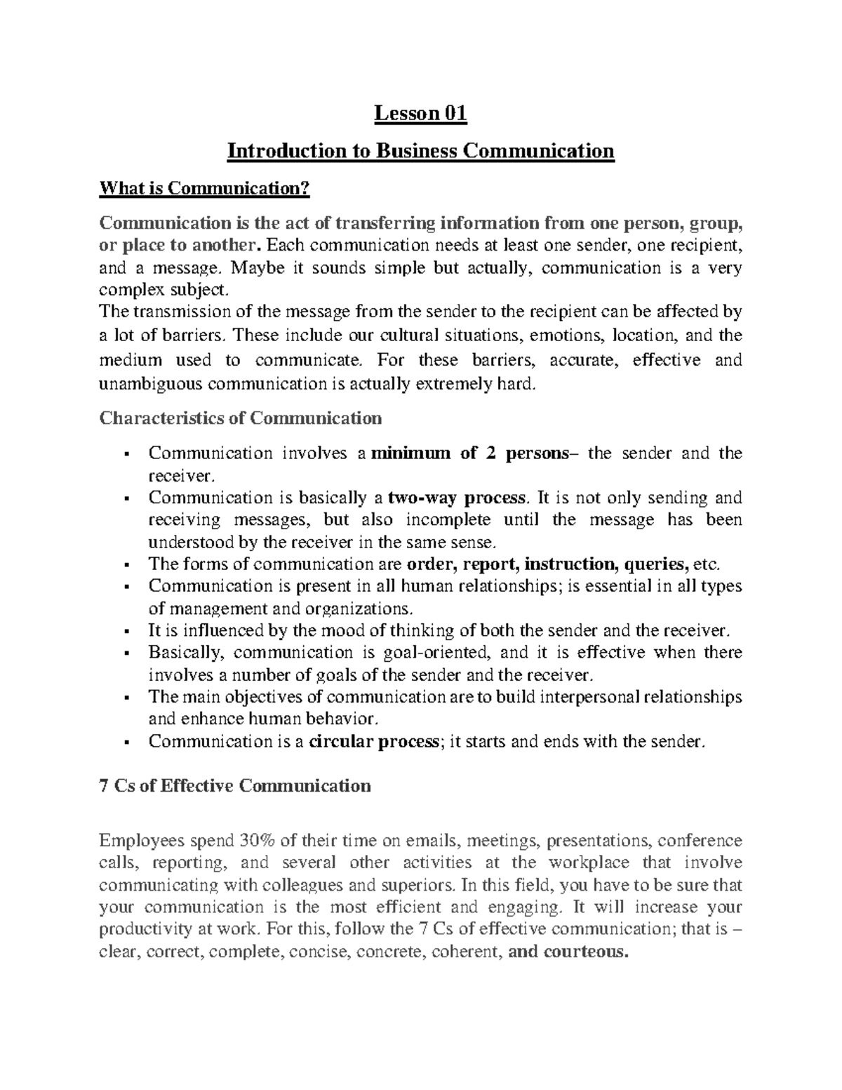 Lesson 01: Intro to Business Communication & Key Concepts - Studocu