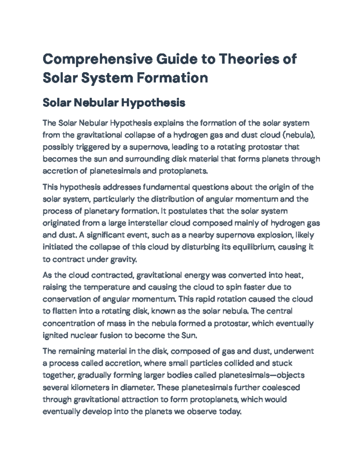 Comprehensive Overview of Theories on Solar System Formation (ASTR 101 ...