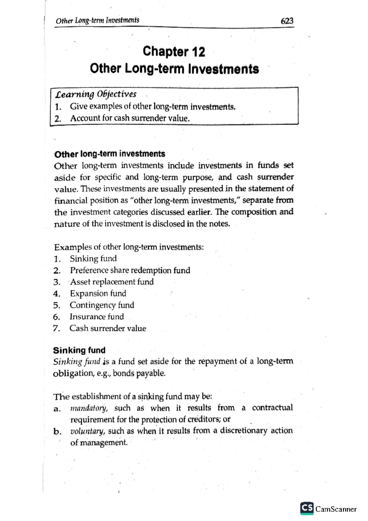 CS 623 Chapter 12: Understanding Other Investments and Cash Surrender ...