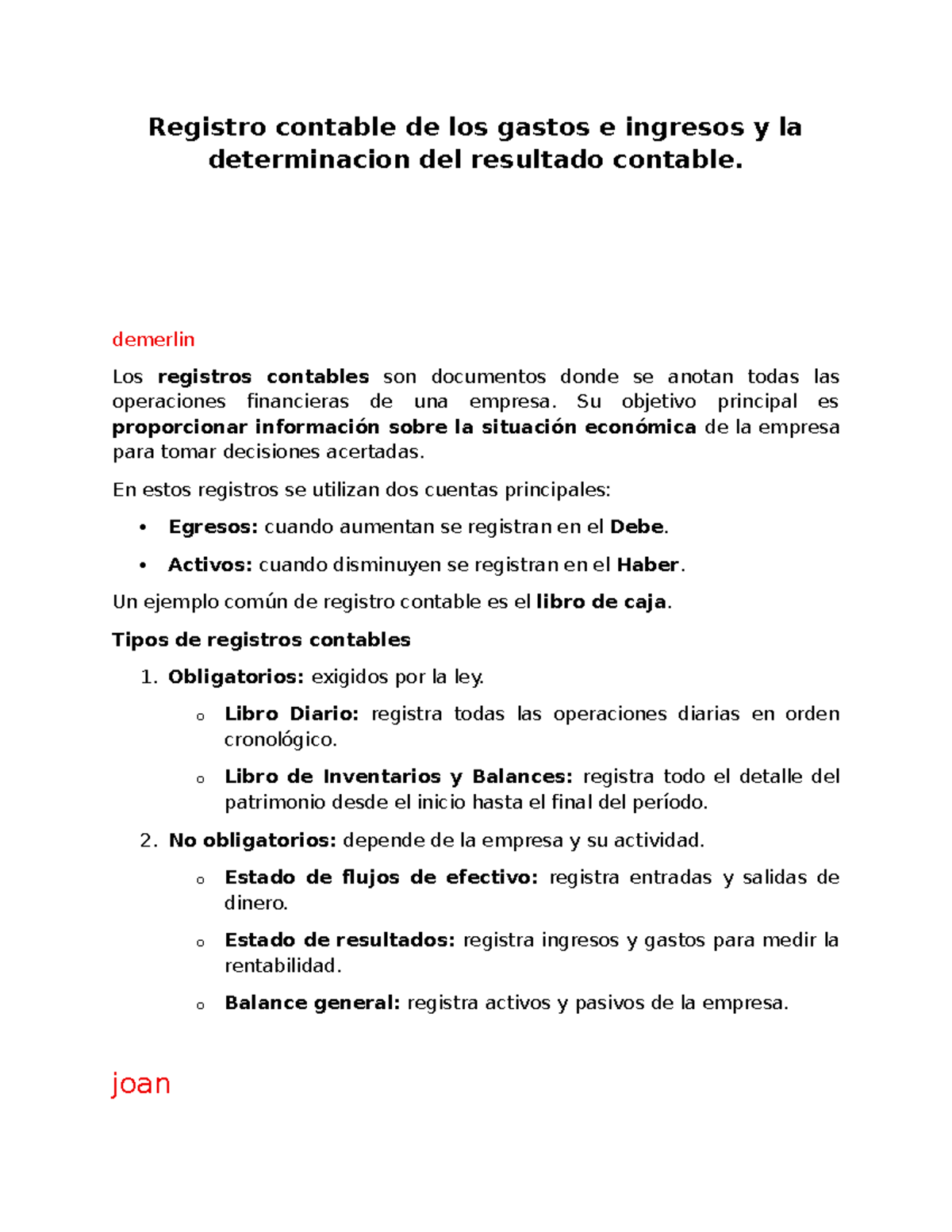 Registro Contable de Gastos e Ingresos: Resultados y Ejemplos - Studocu