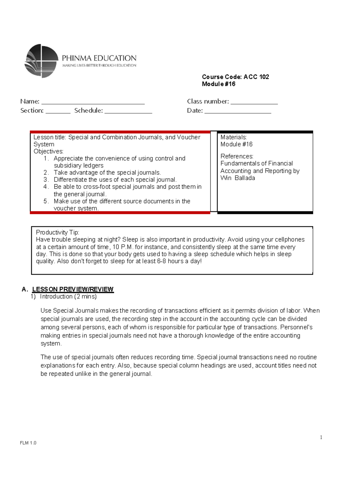 ACC 102 Module 16 - Module # Name ...