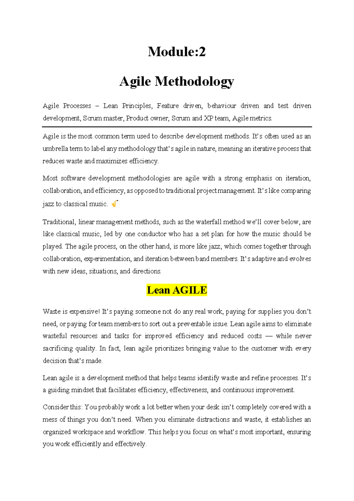 IBSA-Software Eng-Module 2: Agile Methodologies & Lean Principles - Studocu