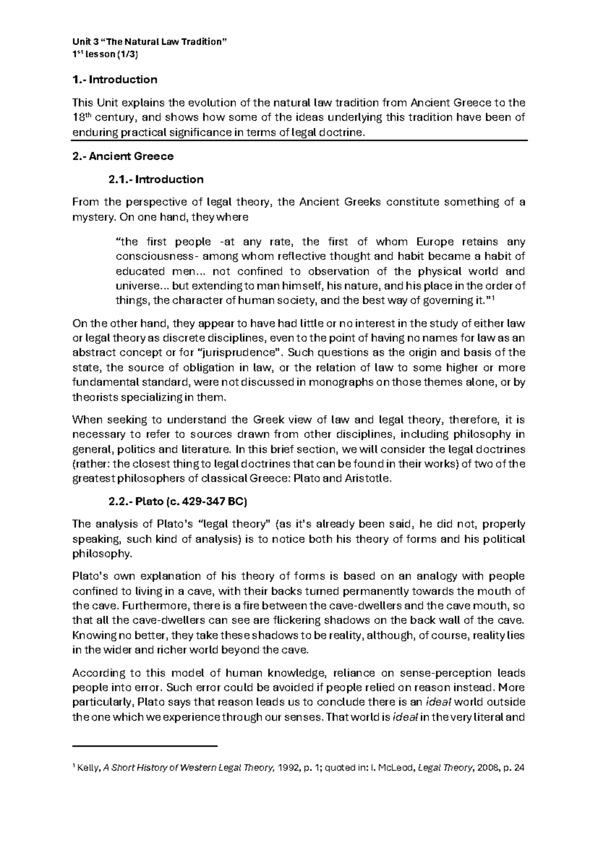 Unit 3 Natural Law: 1st Lesson on Historical Evolution and Key ...