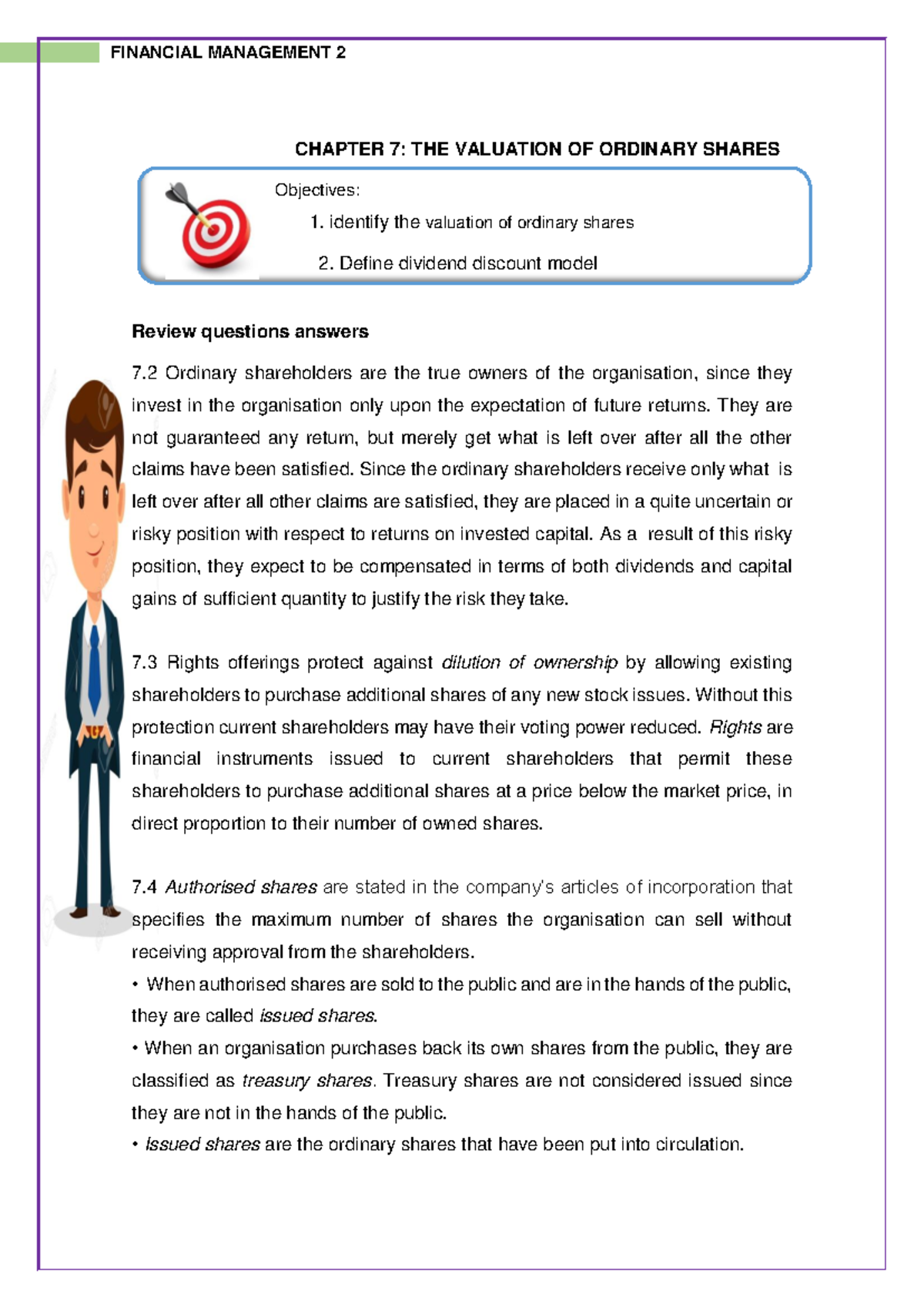 (FM02) - Chapter 7: Valuation of Ordinary Shares Explained - Studocu