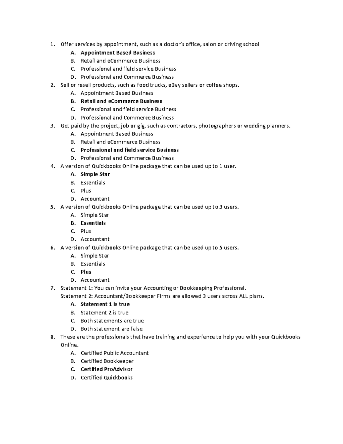 420323511 Quickbooks Test Bank Study Questions & Answers - Studocu