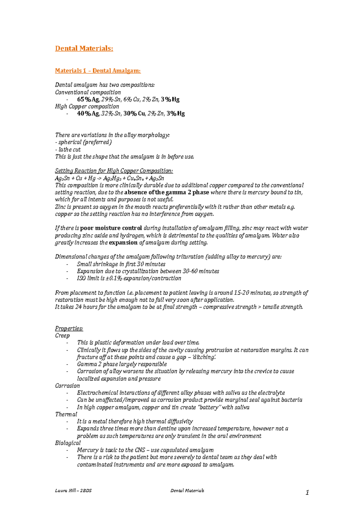 Dental Materials Overview - 2nd/3rd Year BDS Study Notes - Studocu