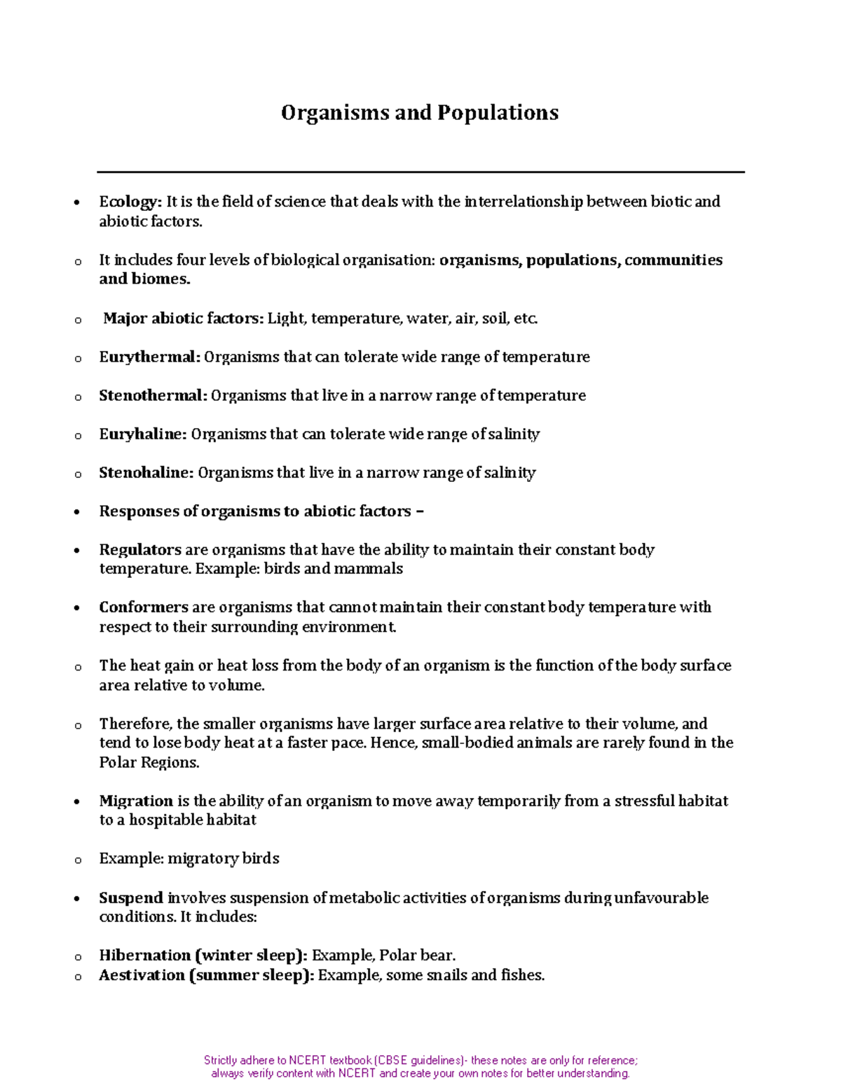Organisms and Populations Ecology Notes (30102025) - Studocu