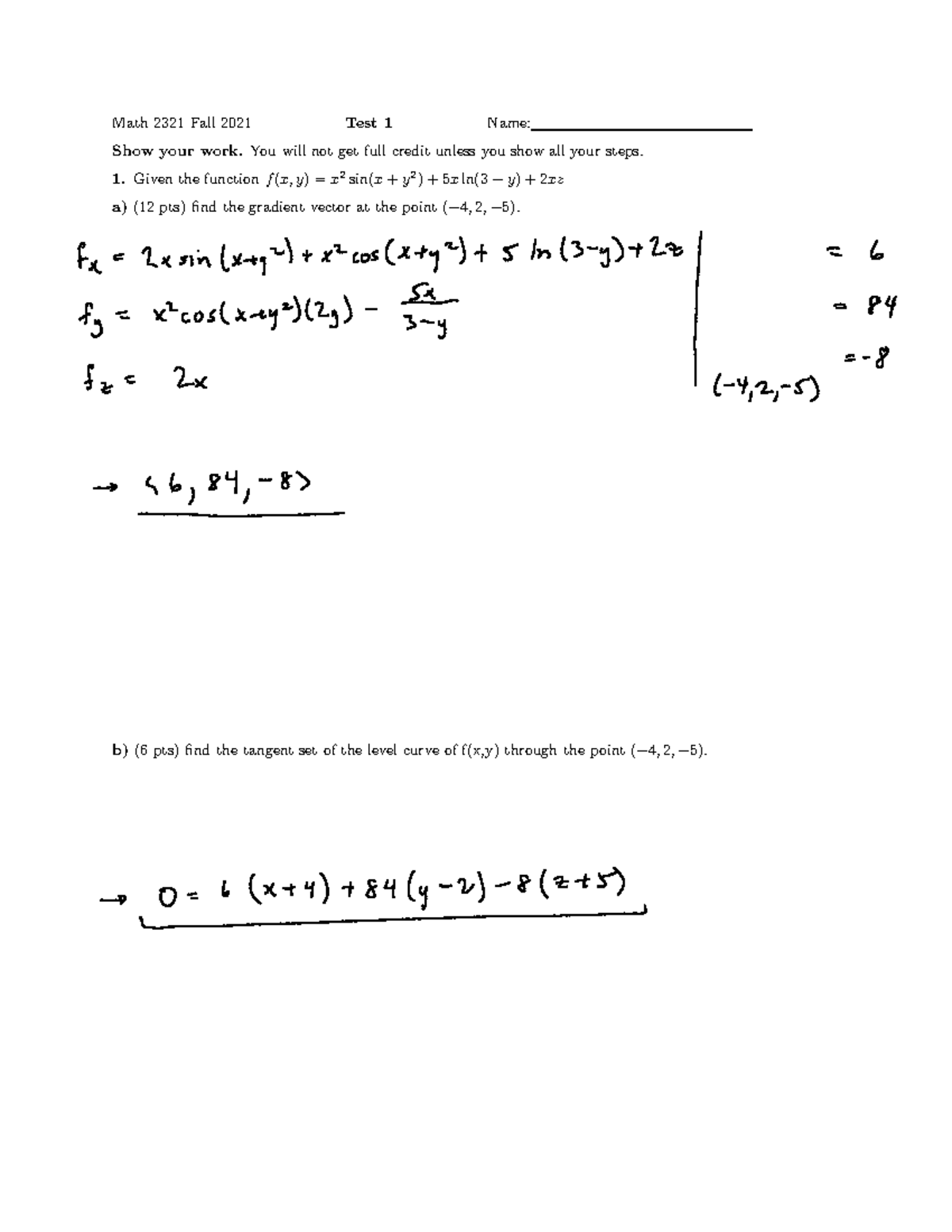 Math 2321 - Practice Midterm Test 1 Answers and Solutions - Studocu