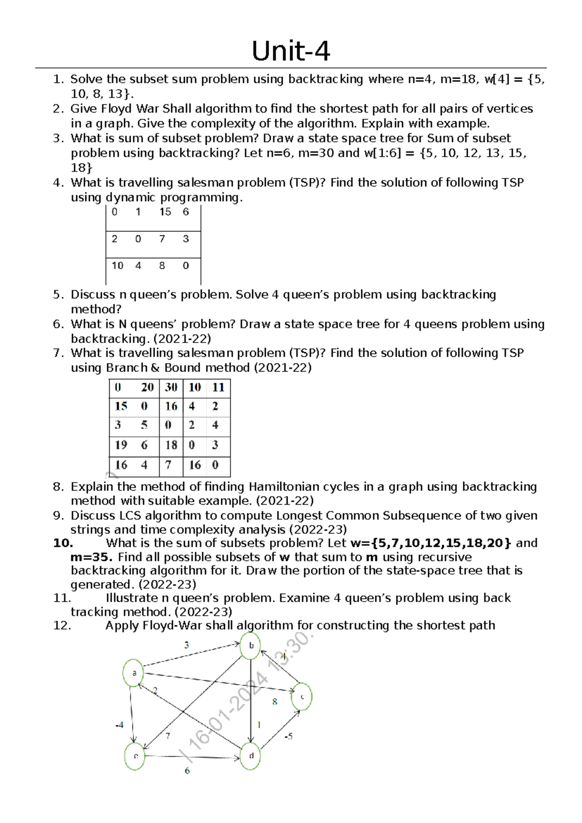 DAA Aktu Questions: Backtracking, TSP, and Algorithms Explained - Studocu