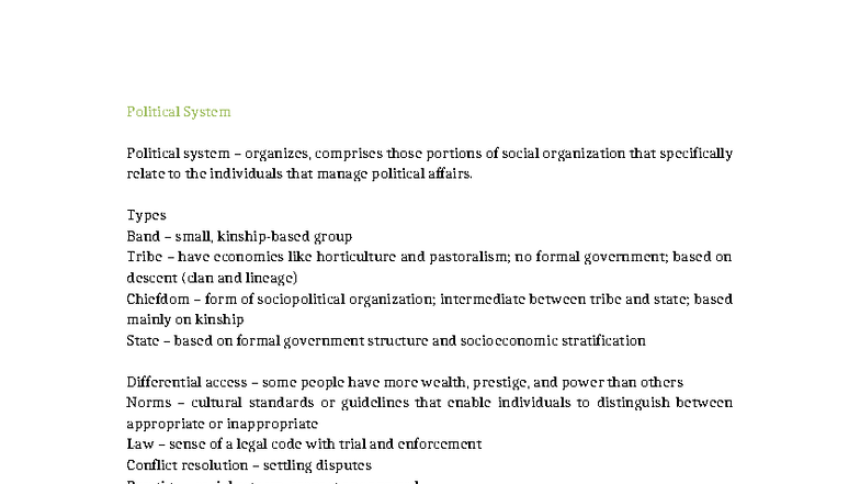 Socio-Notes: Political Systems and Kinship Concepts (Course Code ...