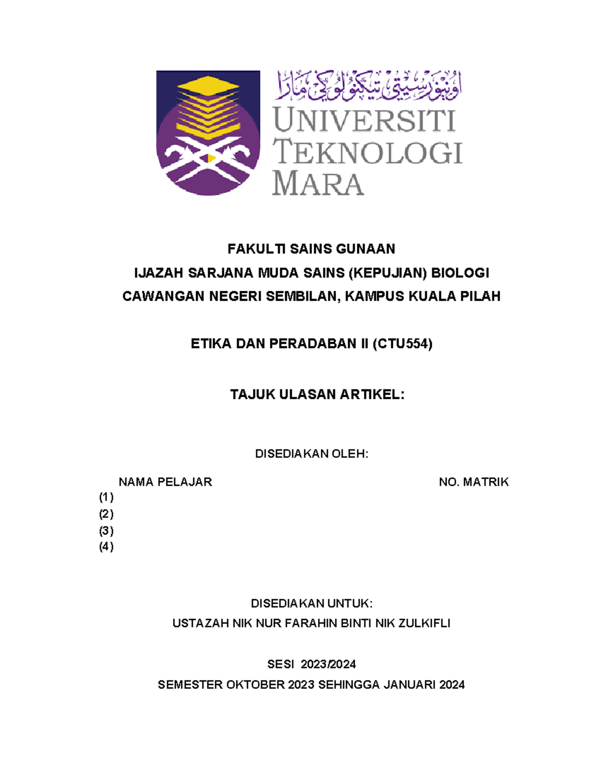 Format Ulasan Artikel - FAKULTI SAINS GUNAAN IJAZAH SARJANA MUDA SAINS ...