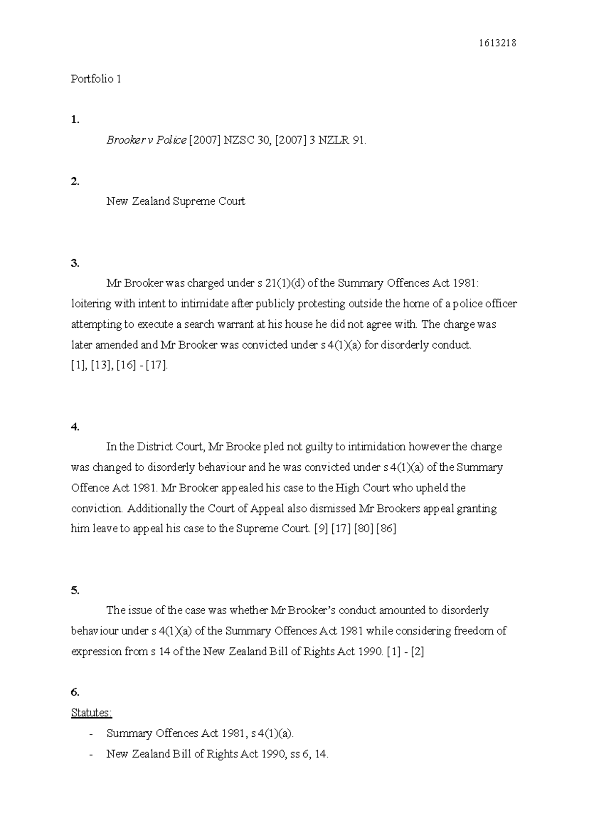 NZSC Case Study: Brooker v Police on Disorderly Behaviour & Rights ...