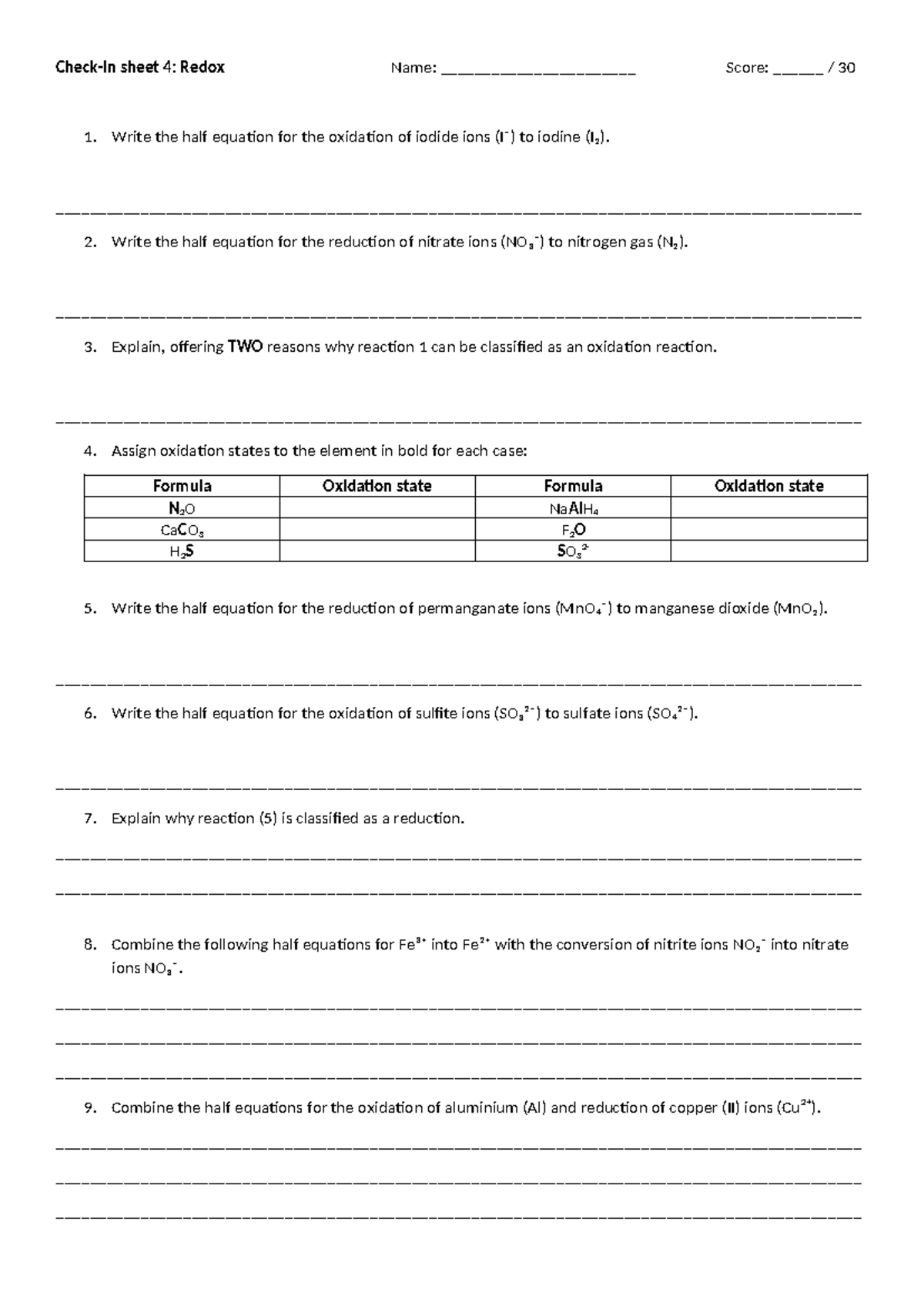2025 Chem Check-in 4: Redox Practice Questions - Studocu