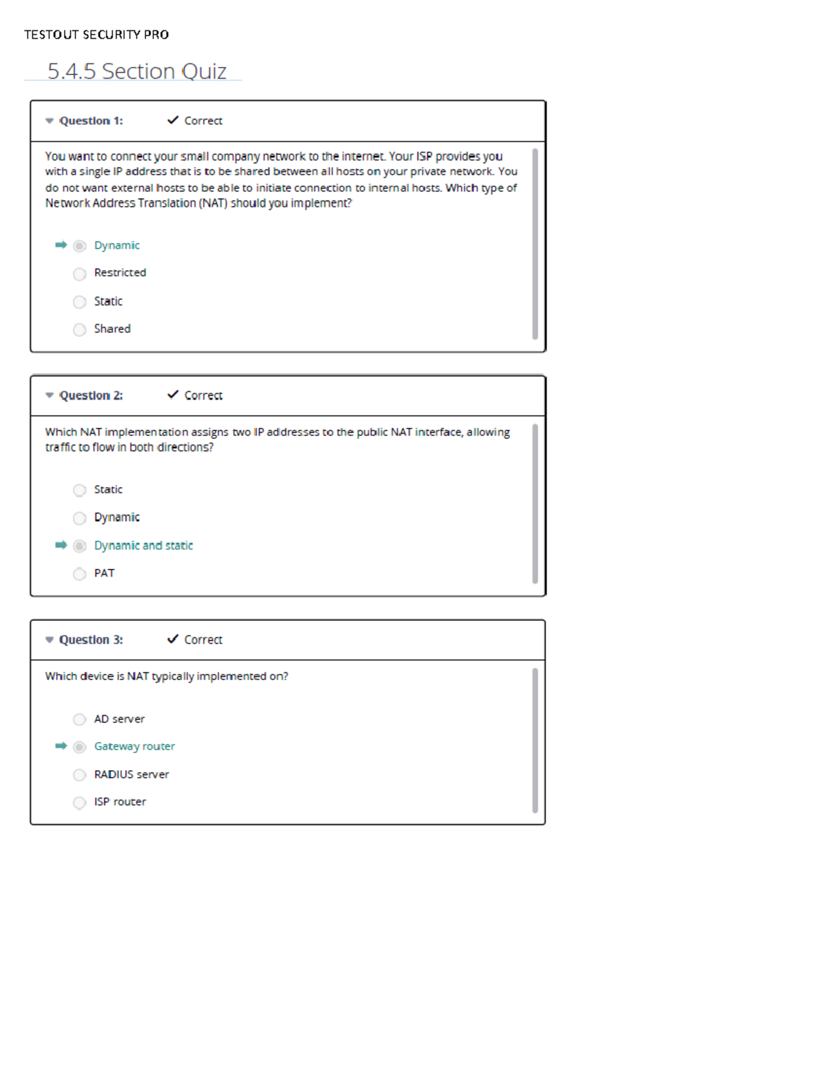 Testout Security PRO 5 - Section Quiz 5.4.5 Review and Answers - Studocu