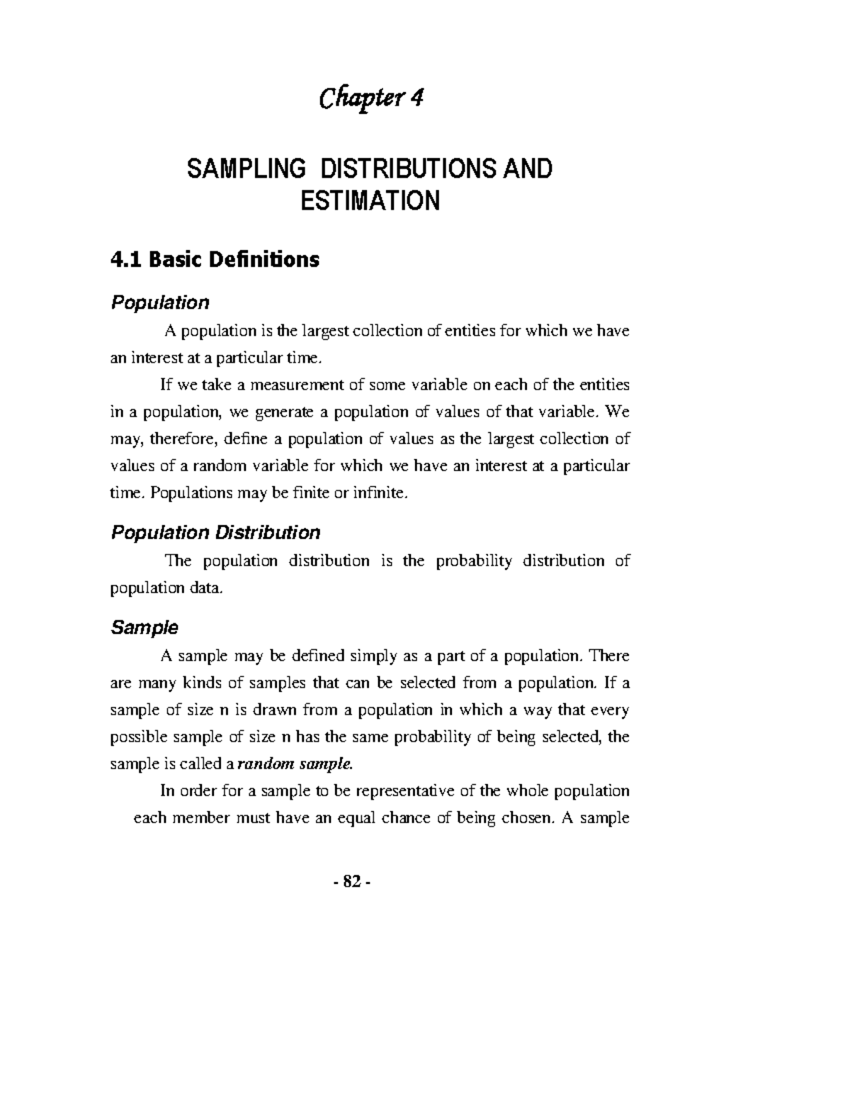 Chapter 4 - Statistics 4 - Chapter 4 SAMPLING DISTRIBUTIONS AND ...