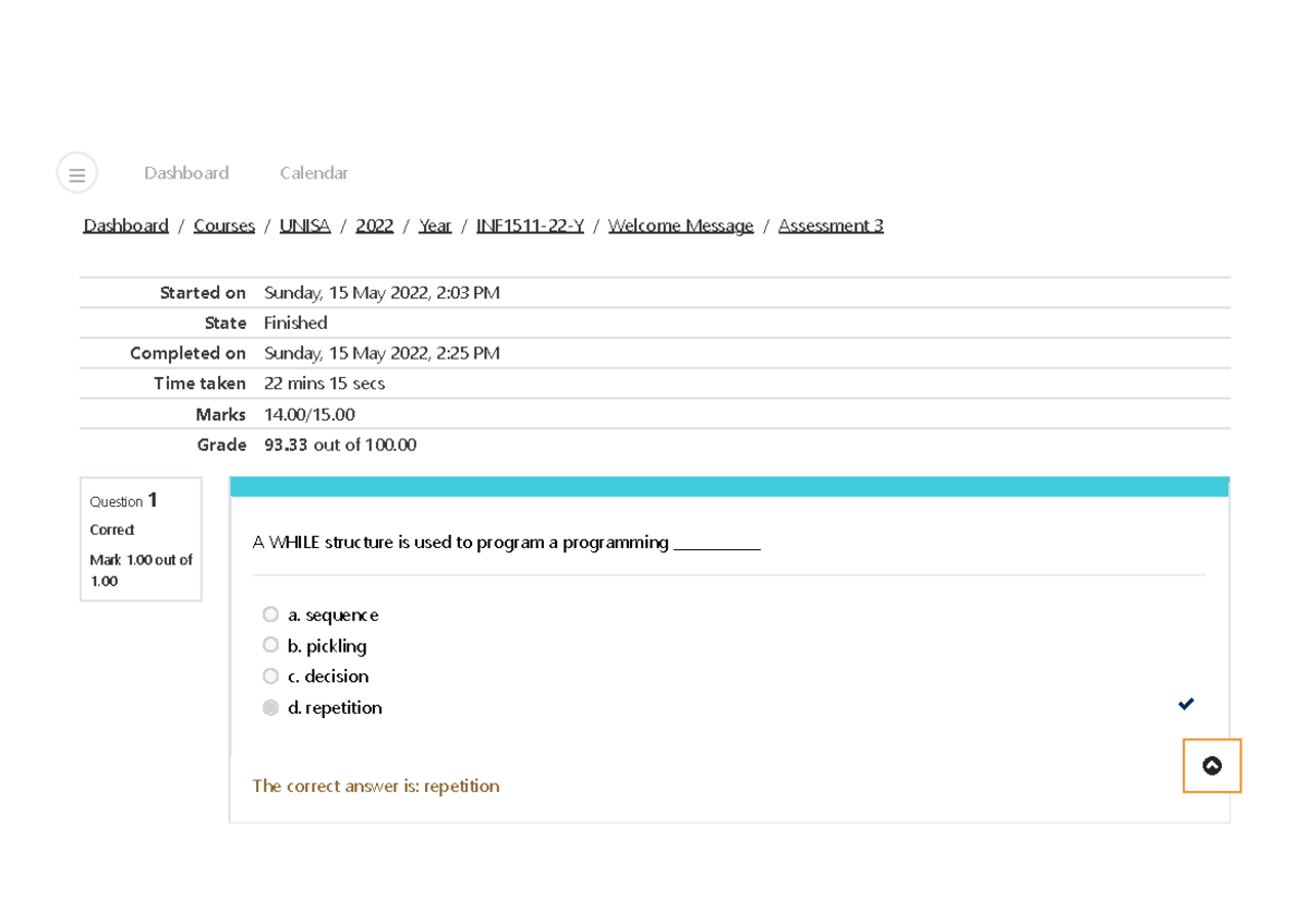 INF1511 Assessment 3 Attempt 1 Review and Feedback - Studocu